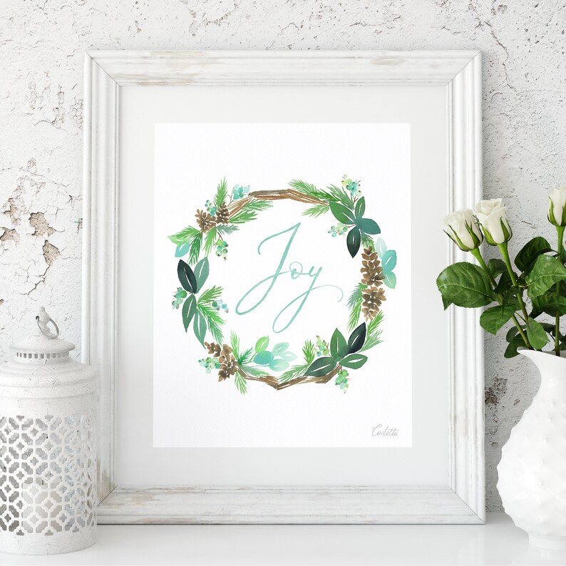 Christmas Joy Wreath Print, Christmas Printable Art, Winter Decor ...