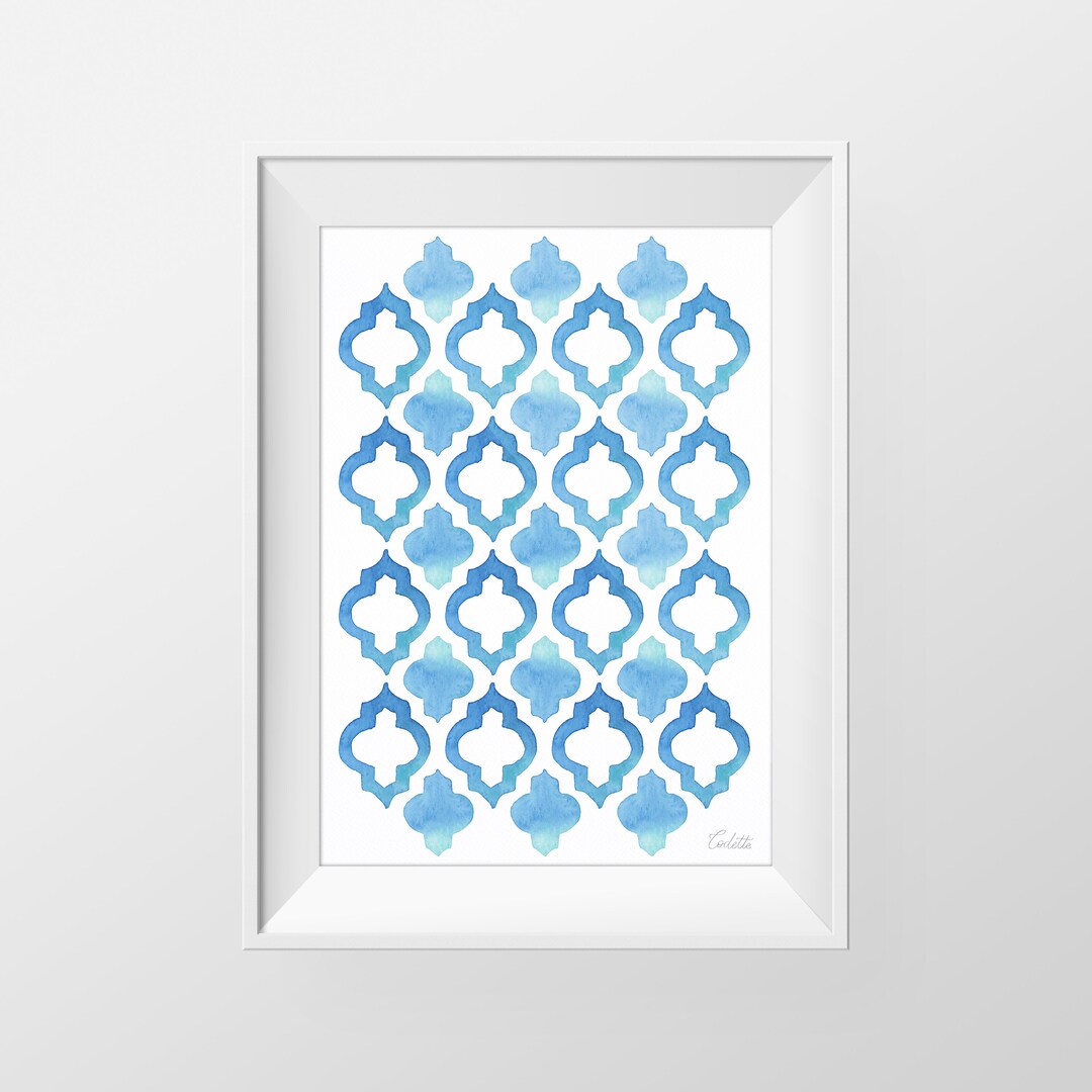 Blue Moroccan Trellis, Geometrical Pattern Illustration, Contemporary ...