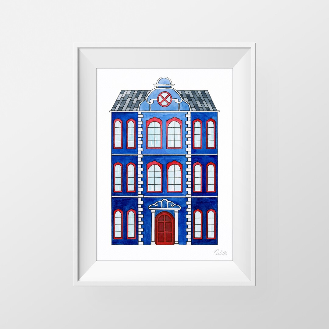 Watercolor House Illustration, Blue Swedish House Print, Colorful House ...