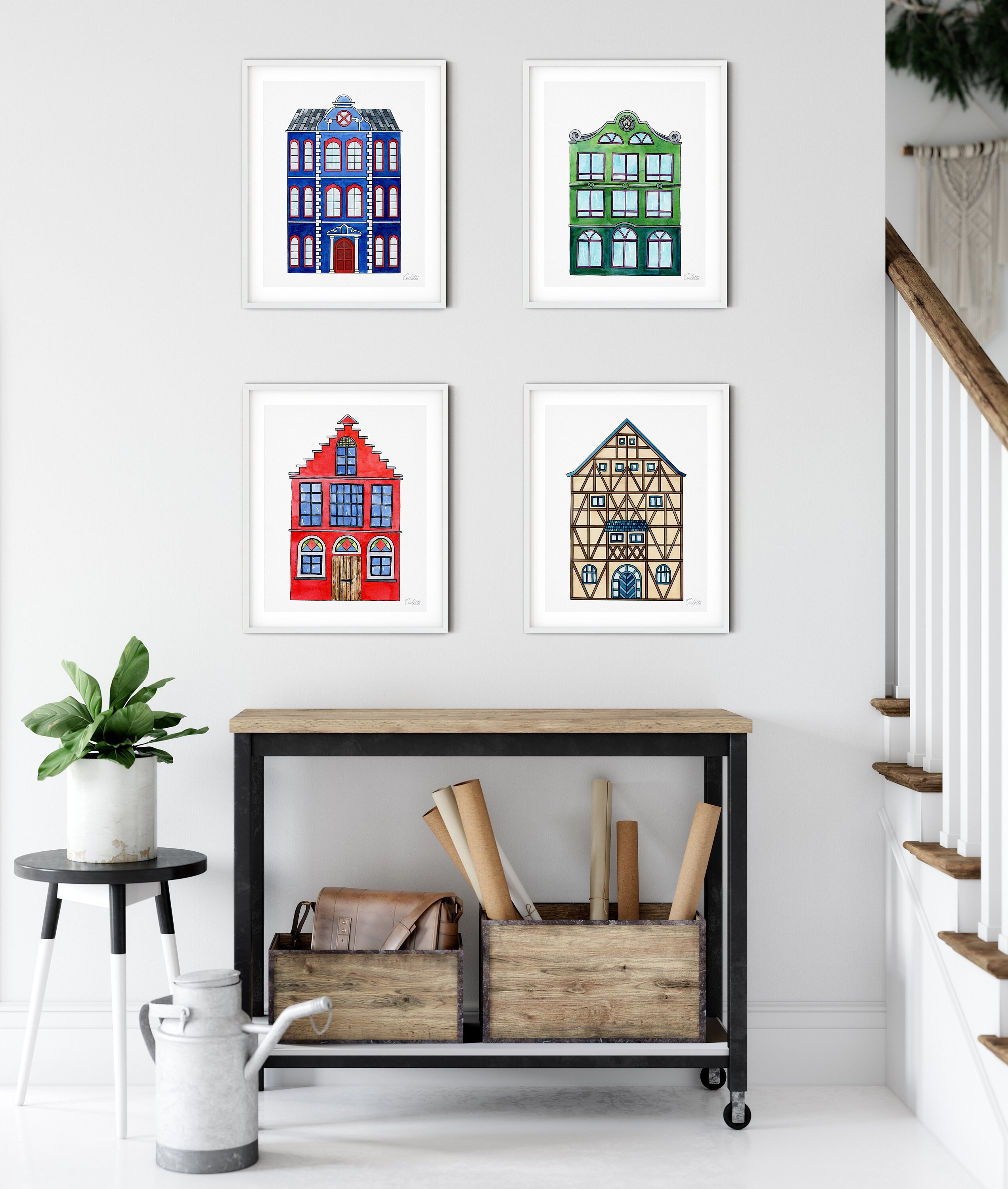 Watercolor House Illustration, Blue Swedish House Print, Colorful House ...