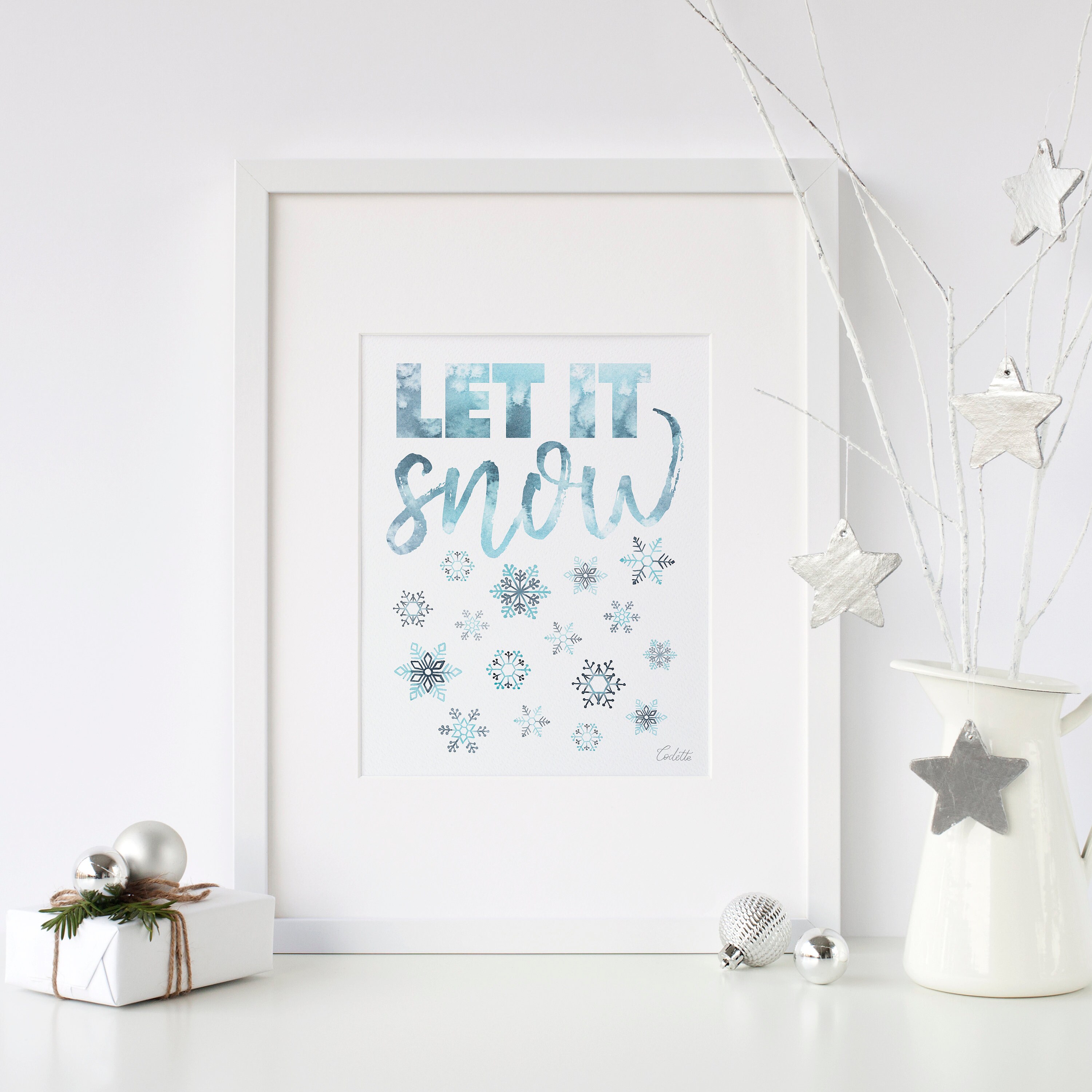 Let It Snow Artwork, Let It Snow Printable Art, Snowflakes Downloadable ...