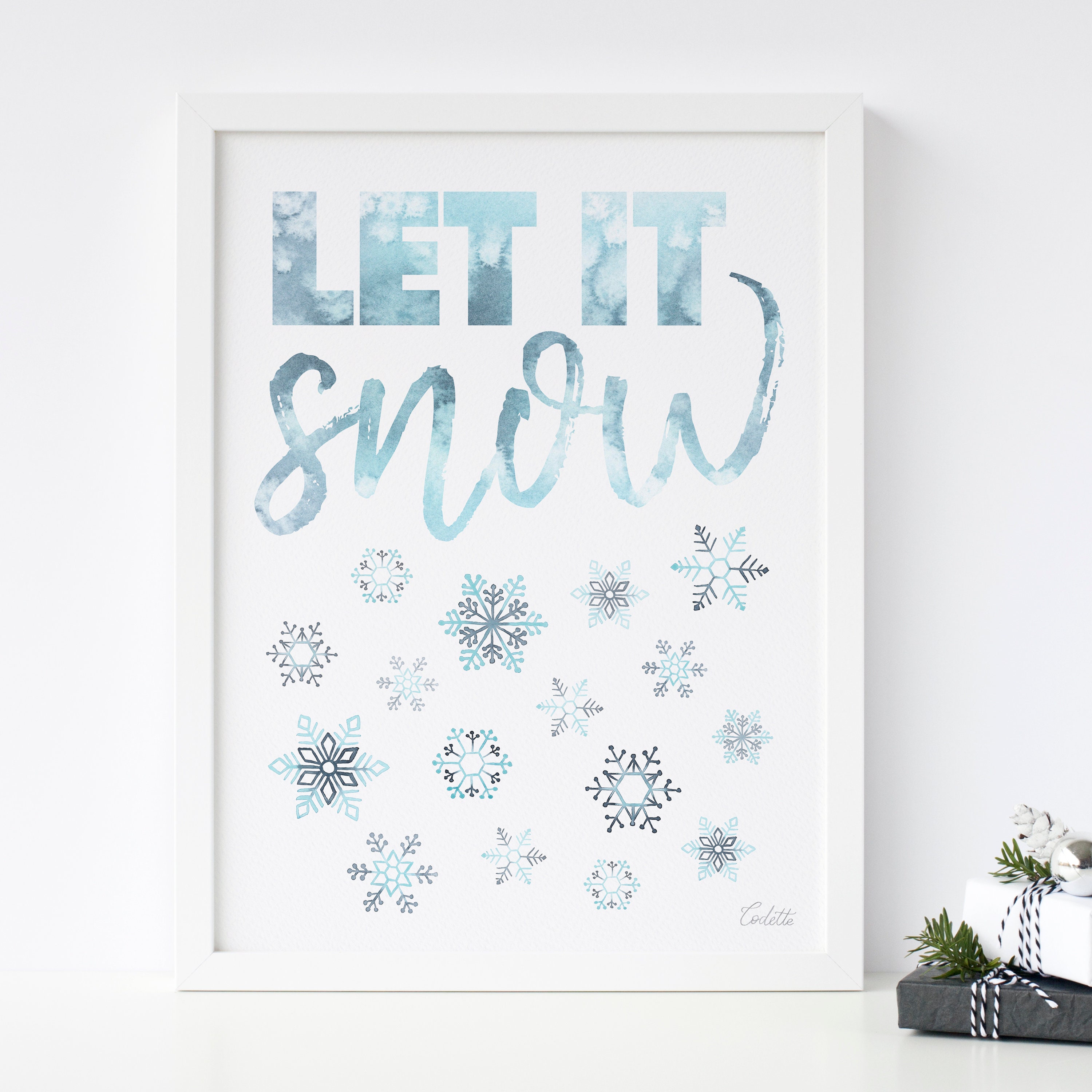 Let It Snow Artwork, Let It Snow Printable Art, Snowflakes Downloadable ...
