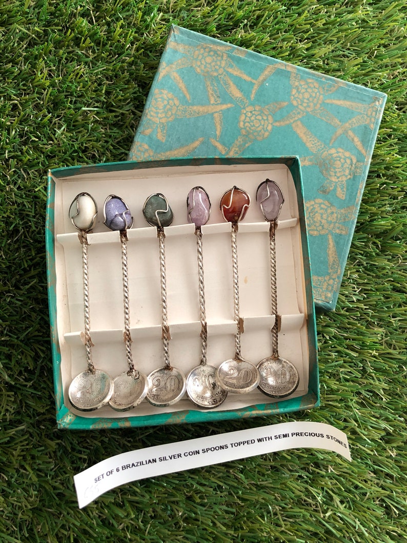 Brazilian Handmade Silver Coin Spoons Topped With Semi-precious Stones ...