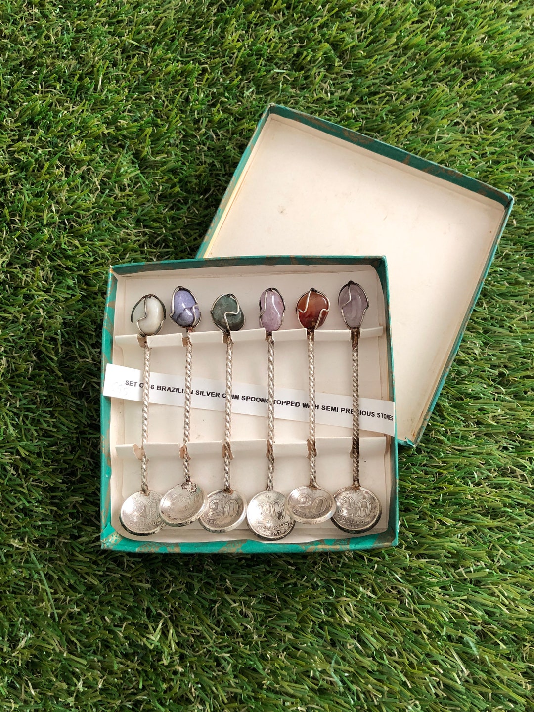Brazilian Handmade Silver Coin Spoons Topped With Semi-precious Stones ...