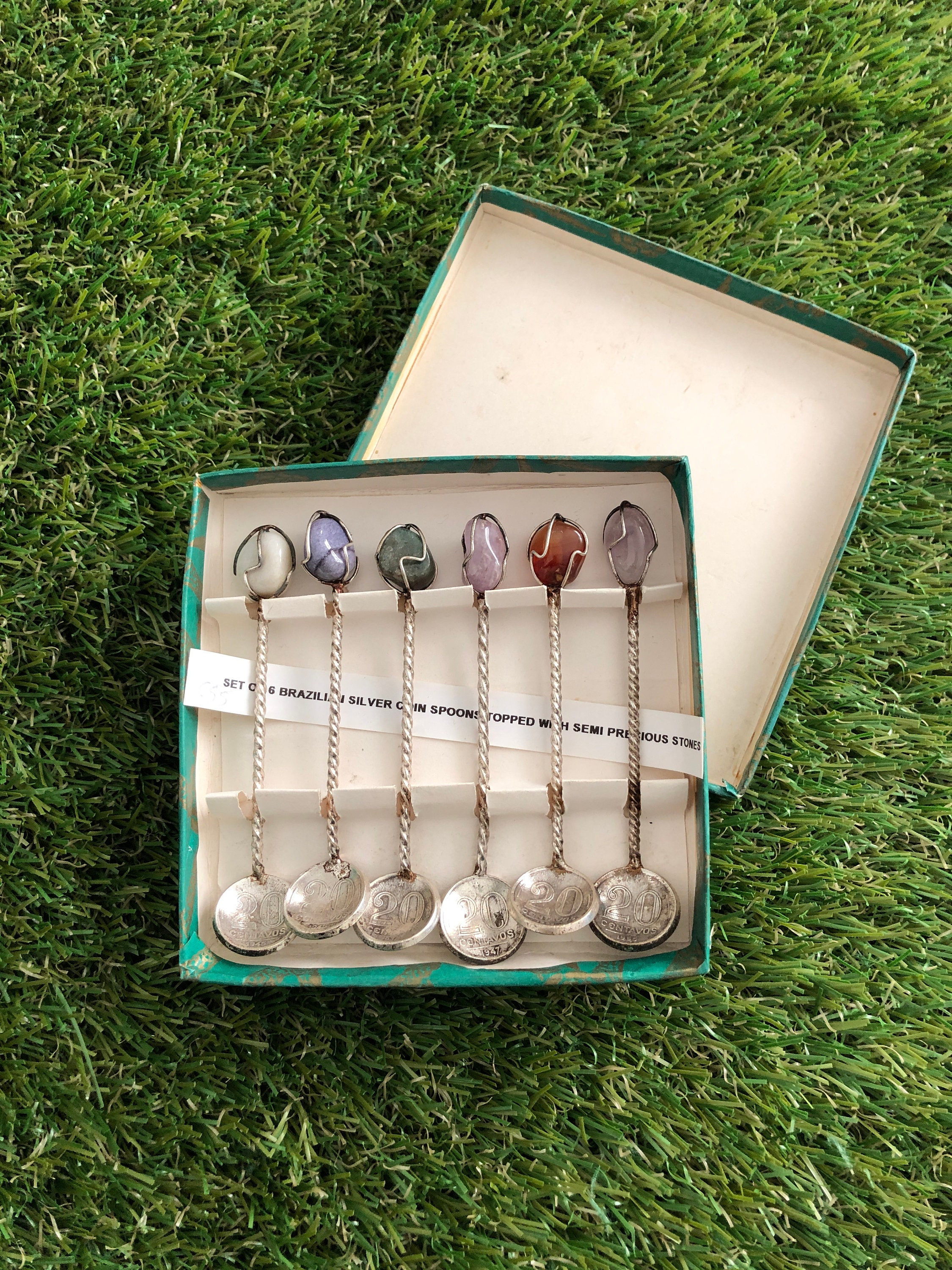 Brazilian Handmade Silver Coin Spoons Topped With Semi-precious Stones ...