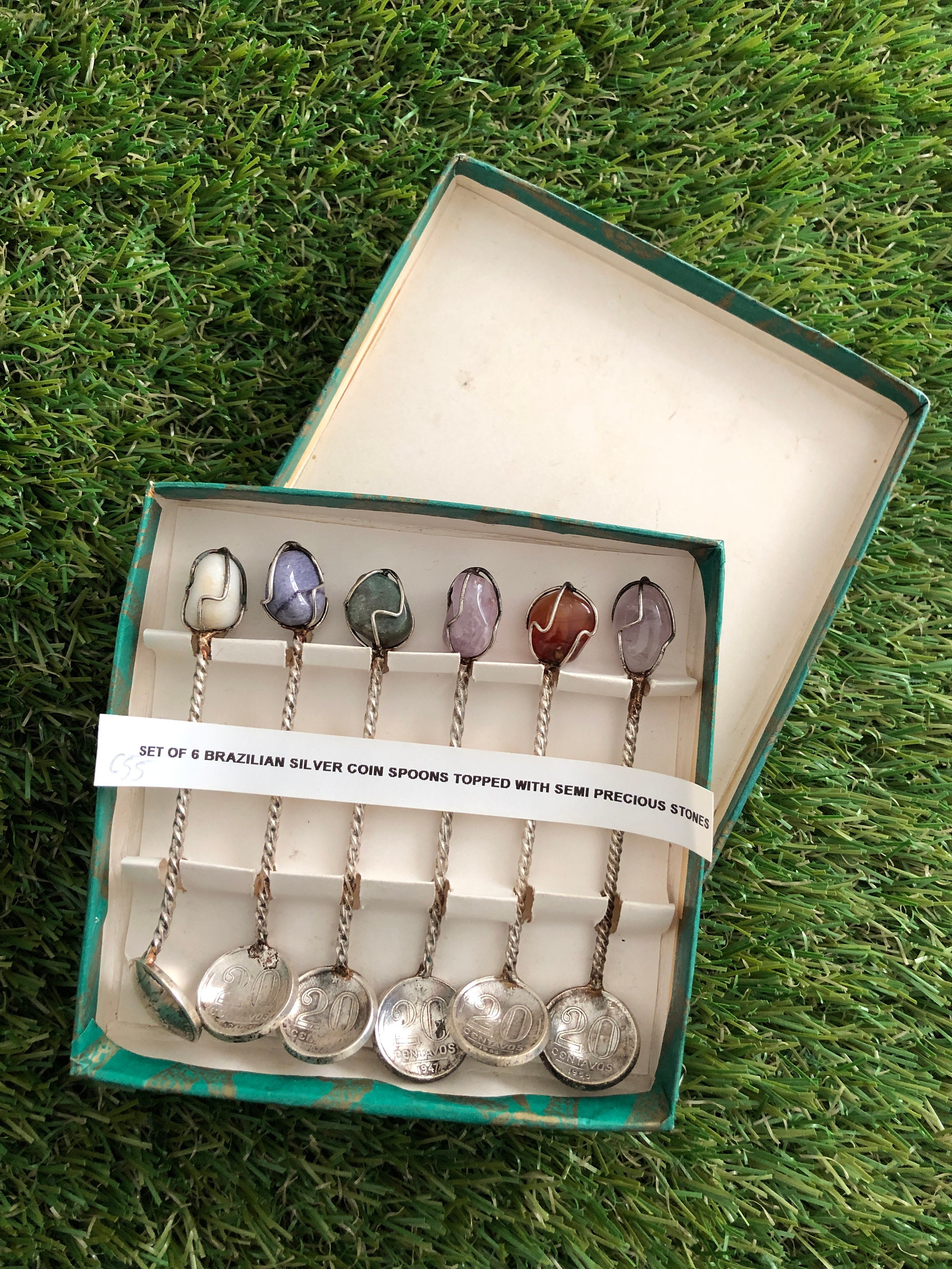 Brazilian Handmade Silver Coin Spoons Topped With Semi-precious Stones ...