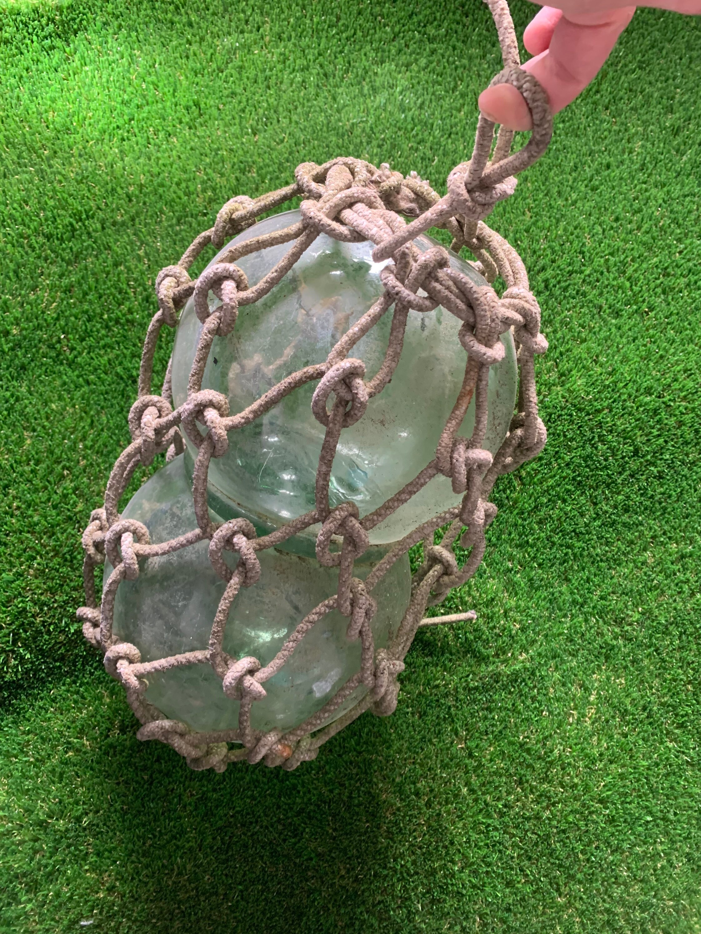 Beautiful Large Vintage Glass Double Buoy With Tinted Green Glass ...