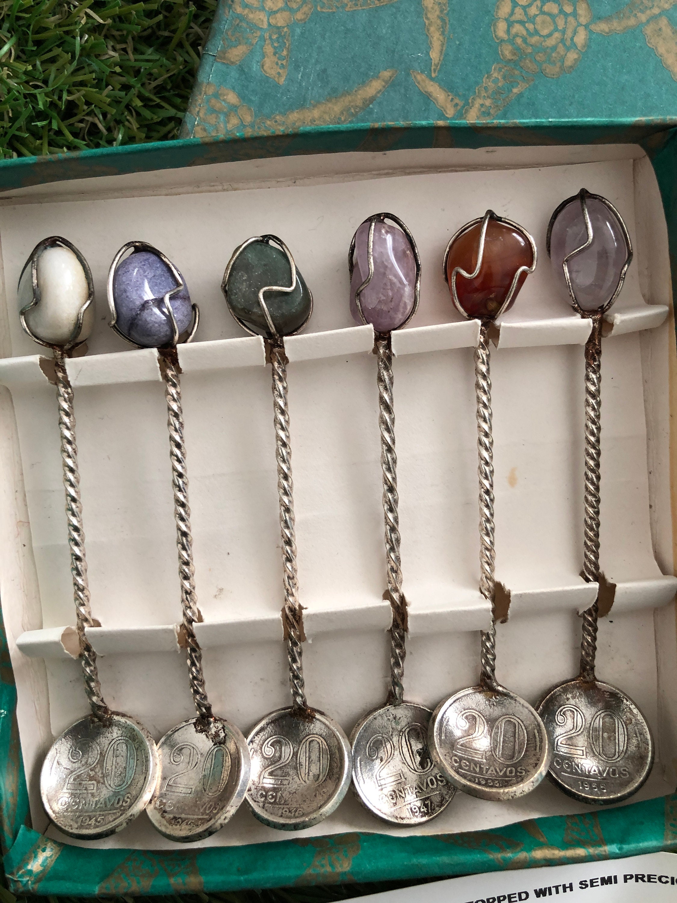Brazilian Handmade Silver Coin Spoons Topped With Semi-precious Stones ...