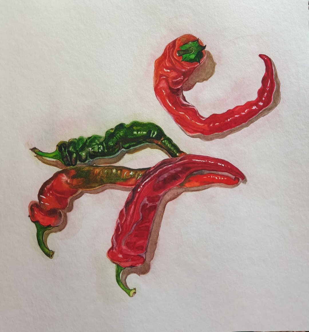 Chili Peppers Watercolour, Red Peppers Painting, Kitchen Wall Art ...