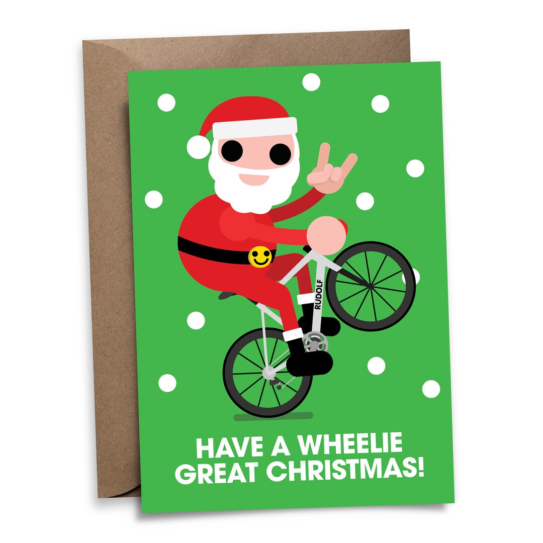 Cycling Santa Wheelie Christmas Card - Etsy