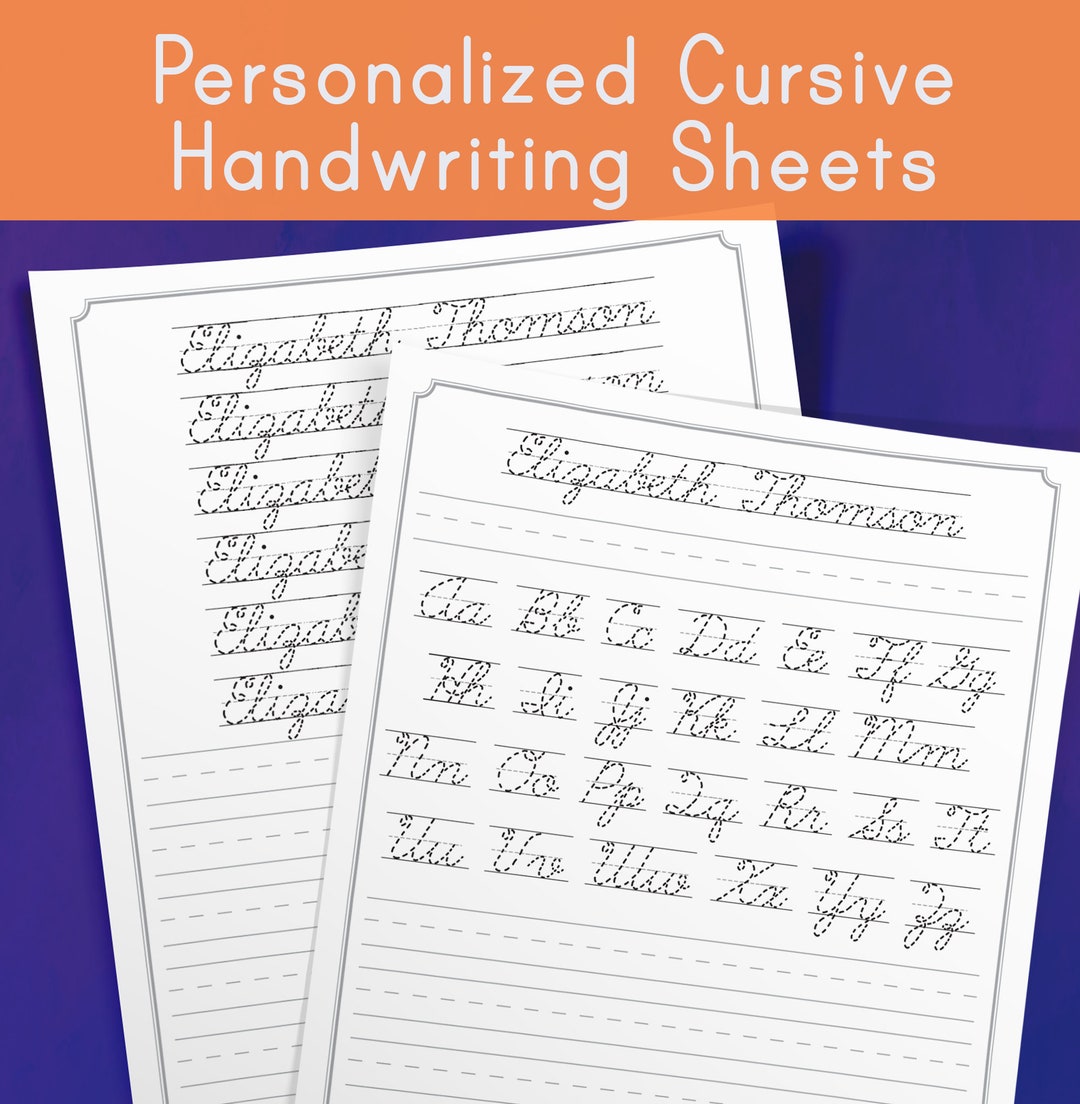Custom Cursive Handwriting Practice Sheets for School Kids With First ...