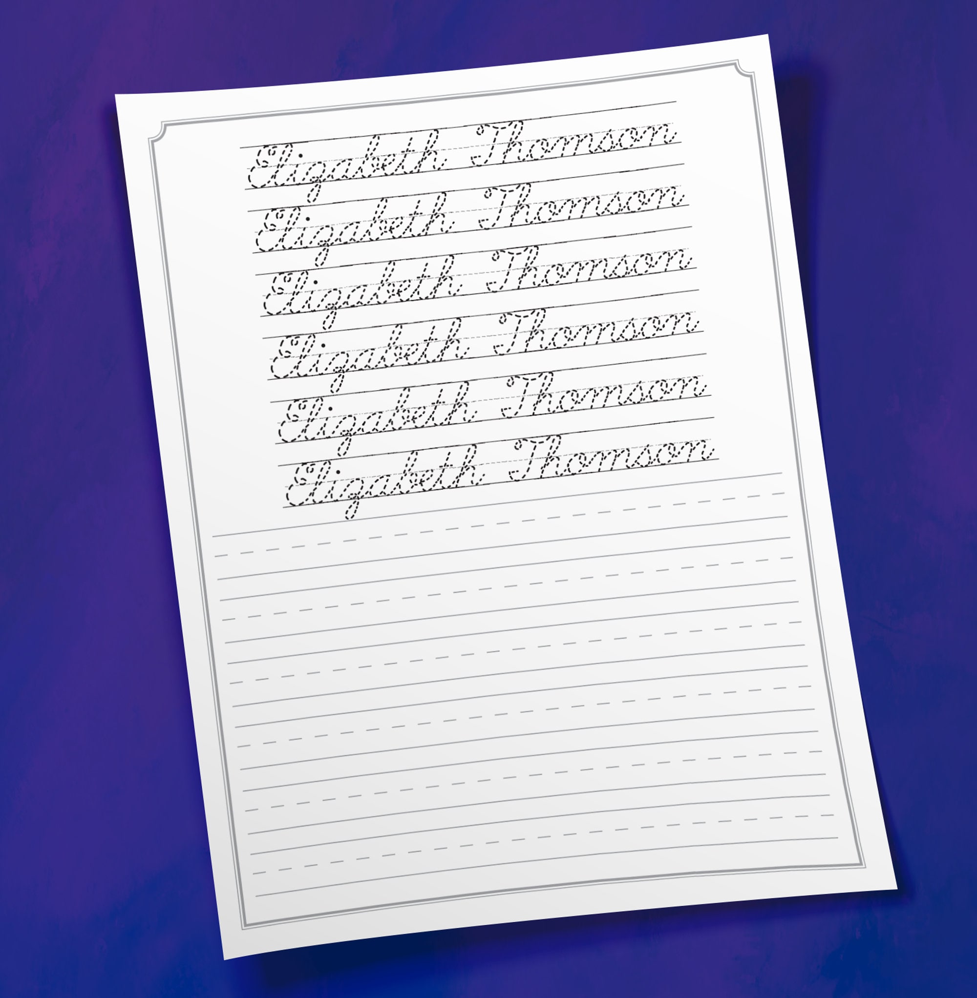 Custom Cursive Handwriting Practice Sheets for School Kids With First ...
