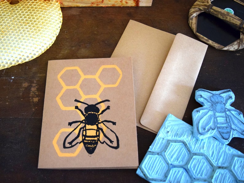 Blank Greeting Card, 4.25 X 5.5, Block Print, Bee and Honeycomb - Etsy