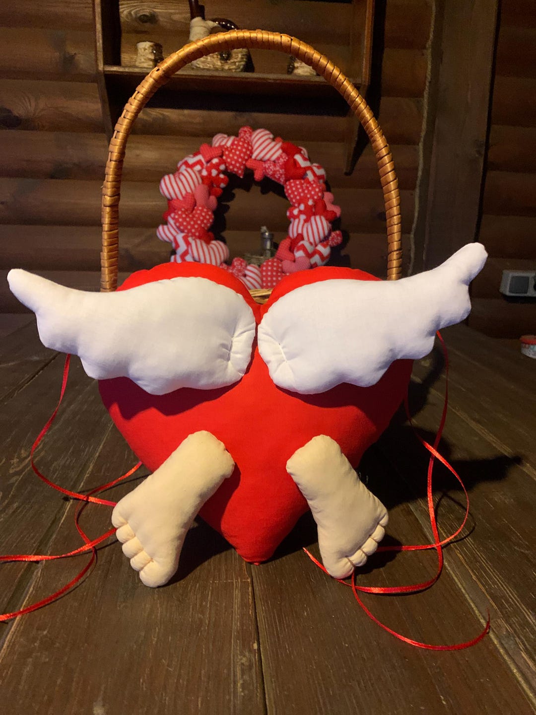 Red Heart With Angel Wings Valentine's Day Decor Heart Wreath Large Red ...