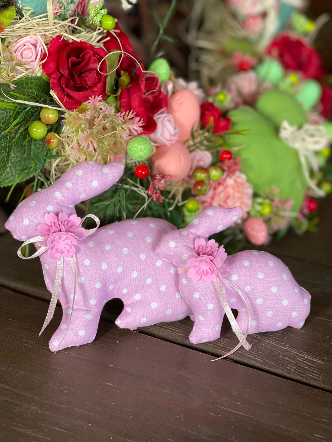 Pink Rabbit Easter Set Bunnies Farmhouse Fabric Rabbit Spring Rabbit ...