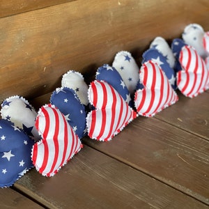 Set of 3 Fabric Hearts Patriotic Hearts 4th of July Decor Independence ...