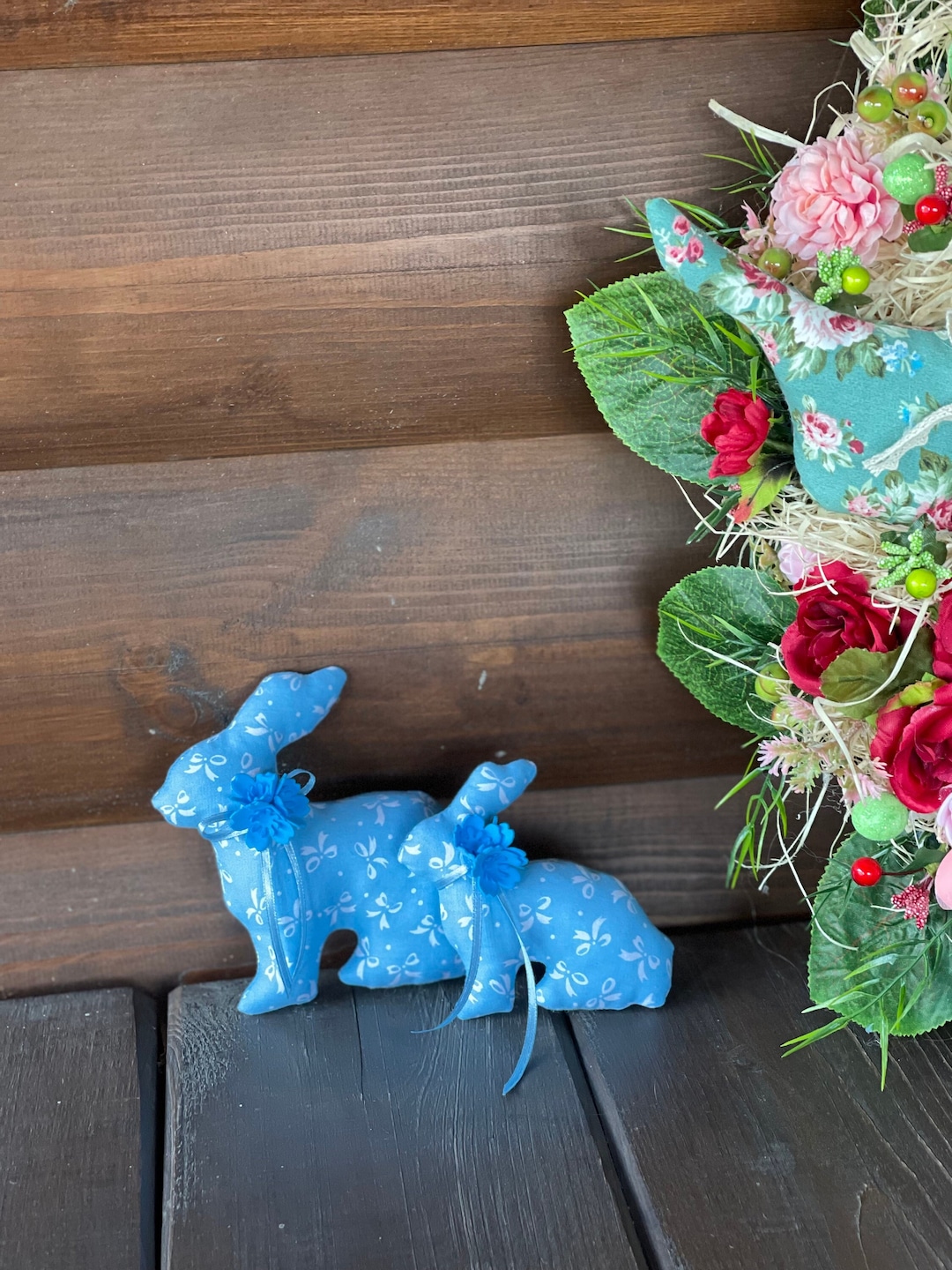 Blue Rabbits Easter Set Bunnies Farmhouse Fabric Rabbit Spring Rabbit ...