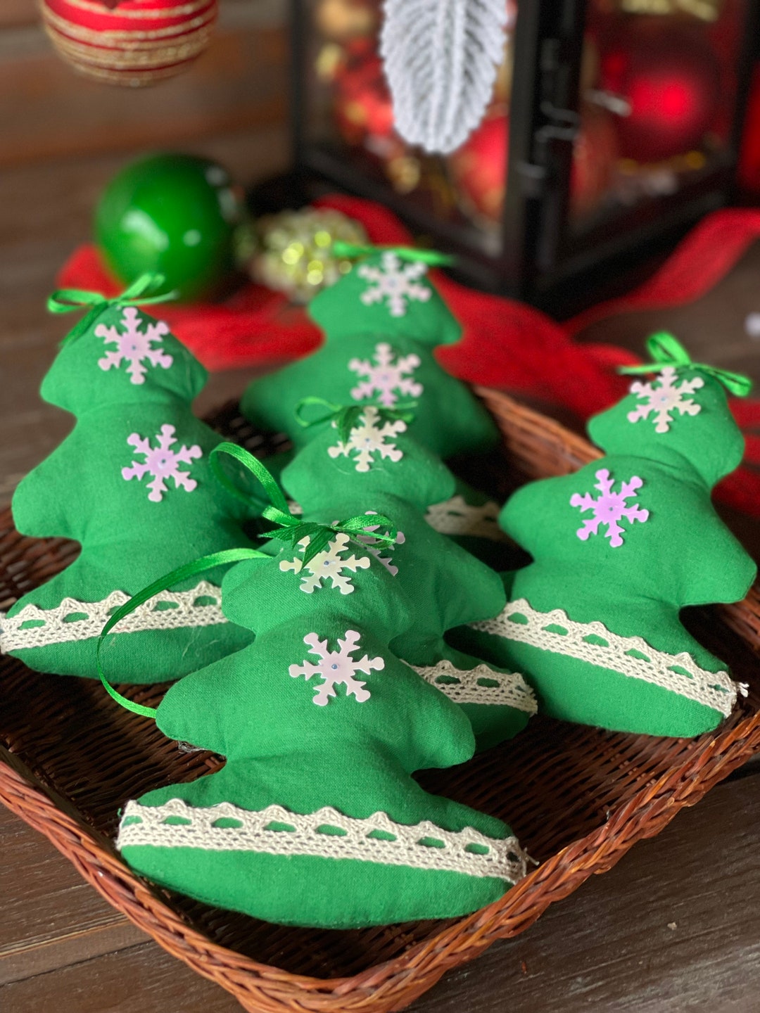 Green Christmas Tree4.5" Bowl Filler Door Decor Fabric Christmas Tree ...