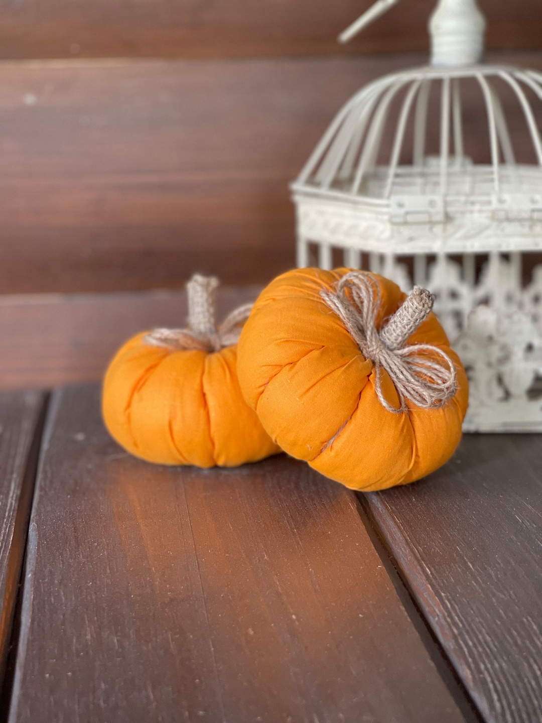 Fabric Pumpkin Orange Pumpkins Set 2 Pumpkin Decor 4,3" Halloween ...