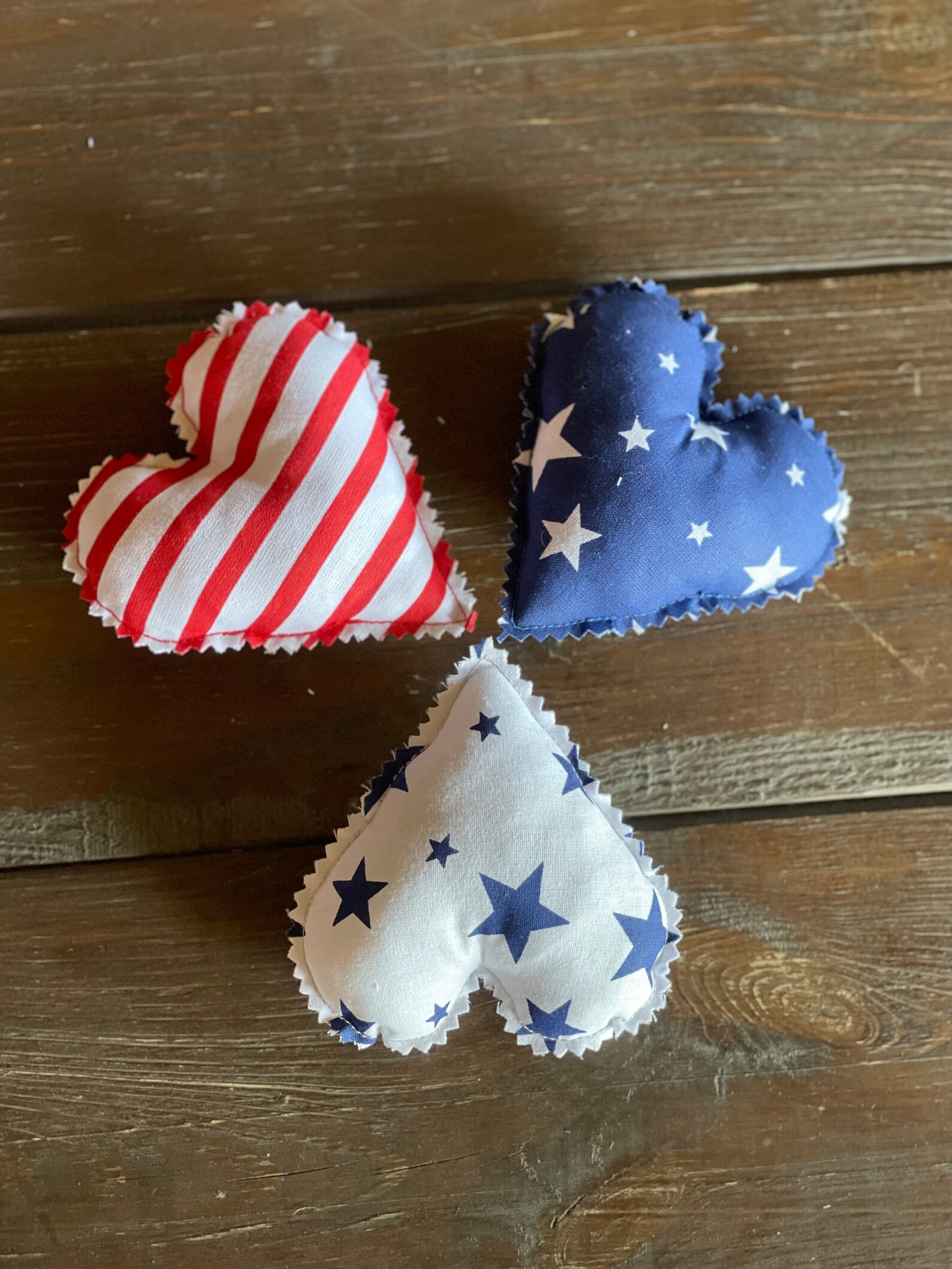 Set of 3 Fabric Hearts Patriotic Hearts 4th of July Decor Independence ...