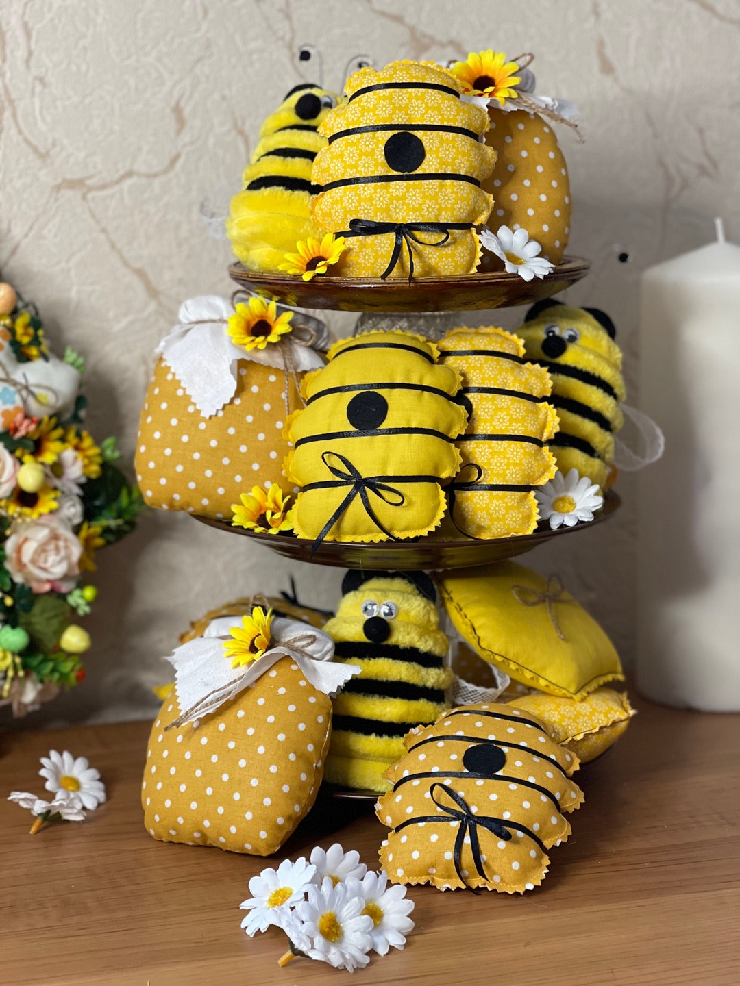Honey Bee Decor for Kitchen Honey Comb Decor Bee Hive Fabric Honey Jar ...
