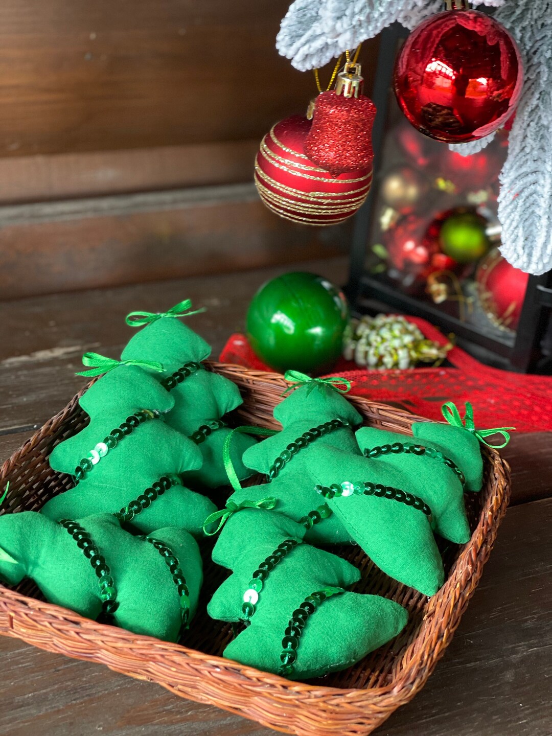 Green Christmas Tree3.8" Bowl Filler Door Decor Fabric Christmas Tree ...