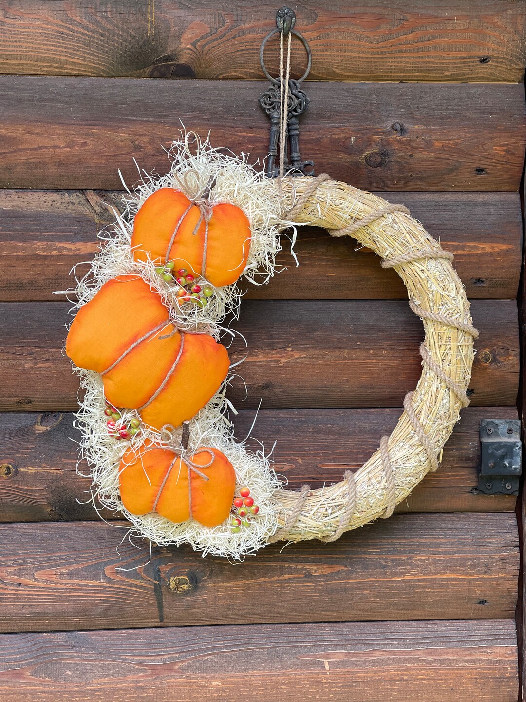 Pumpkins Wreath Fall Wreaths Halloween Decor Orange Wreath Eco Wreath ...