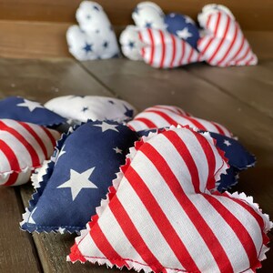 Set of 3 Fabric Hearts Patriotic Hearts 4th of July Decor Independence ...