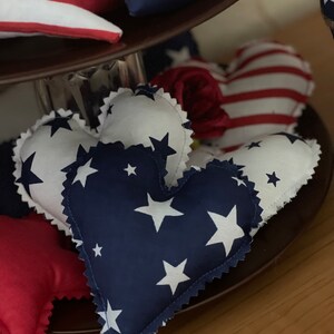 Set of 3 Fabric Hearts Patriotic Hearts 4th of July Decor Independence ...