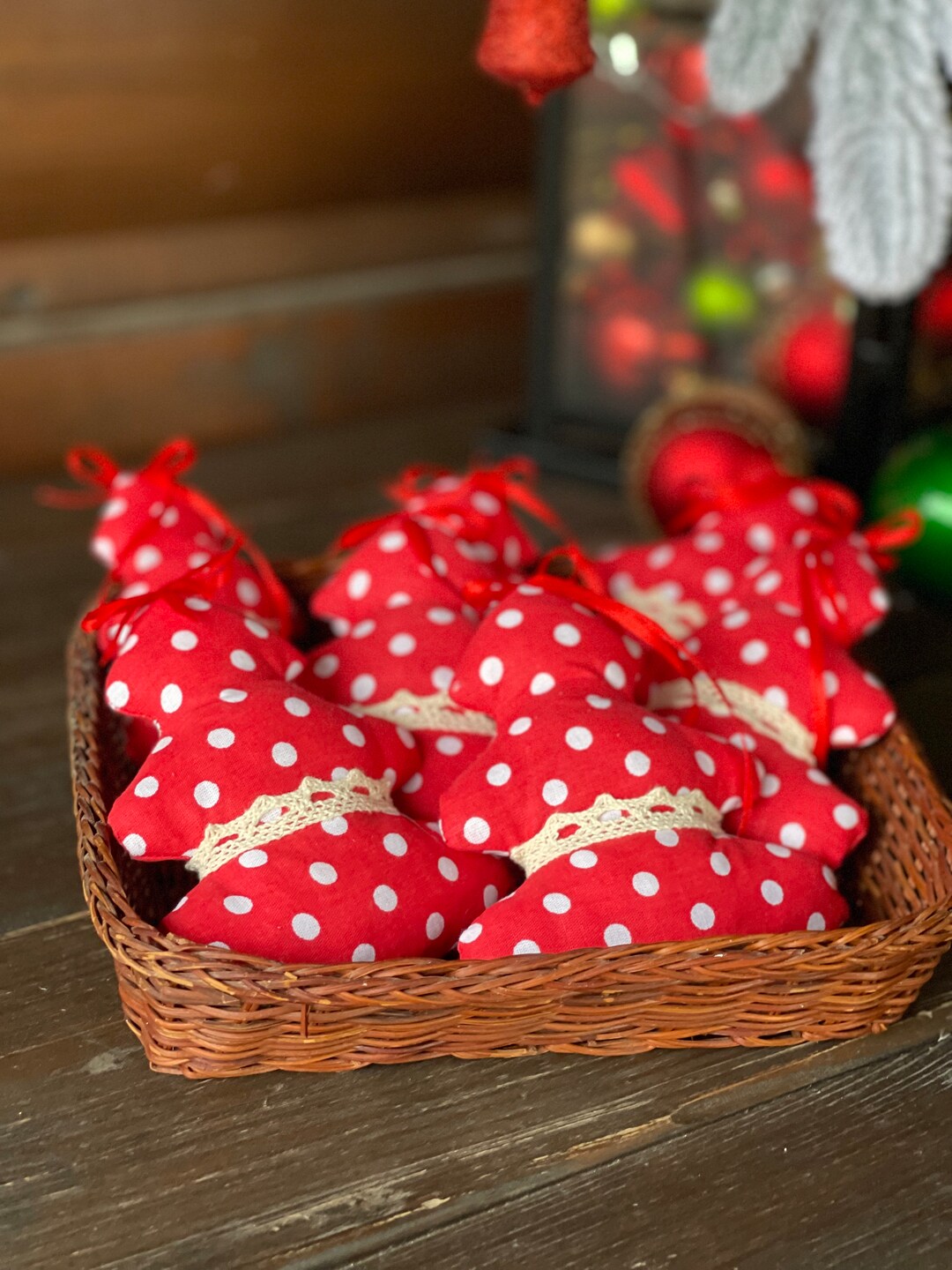 Red Christmas Tree Christmas Decor Bowl Filler Door Decor Fabric Trees ...