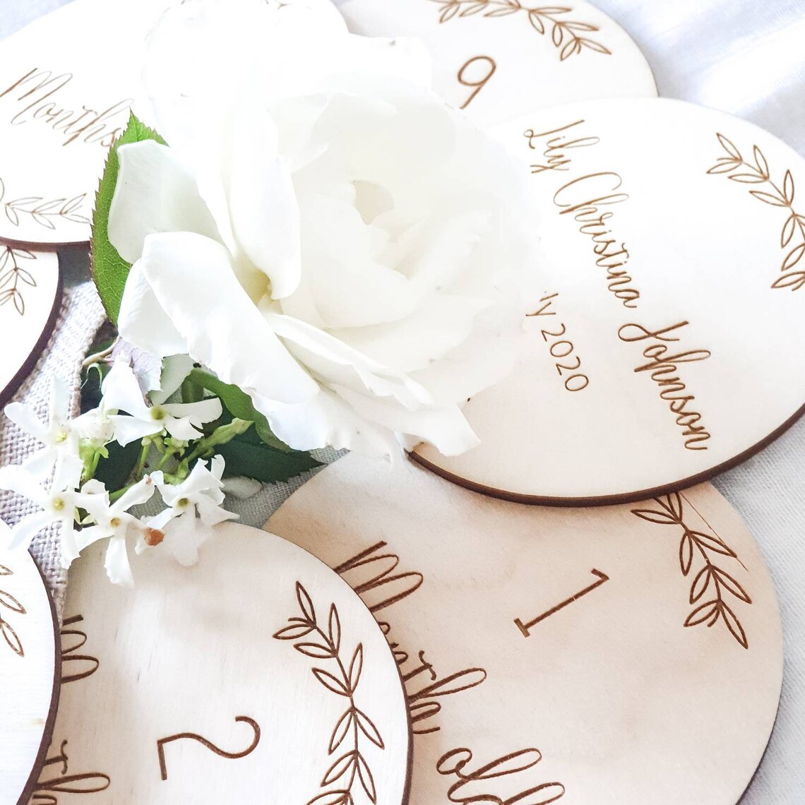 Personalised Wooden Baby Milestone Discs, Baby Shower Gift, Newborn ...