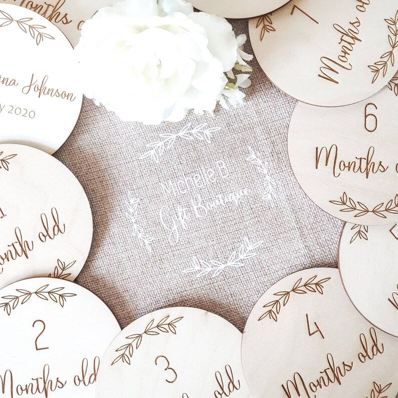 Personalised Wooden Baby Milestone Discs, Baby Shower Gift, Newborn ...