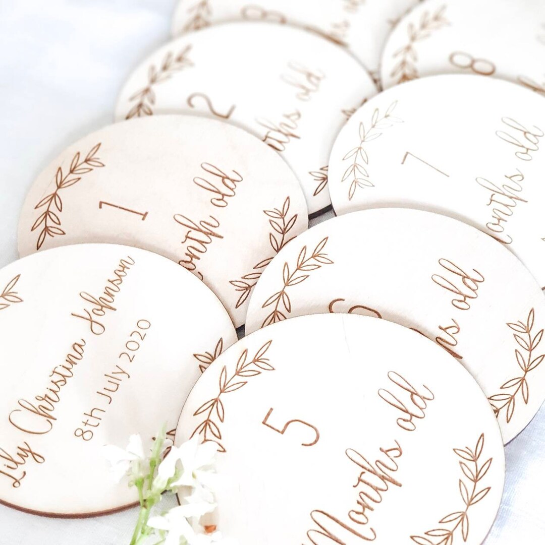 Personalised Wooden Baby Milestone Discs, Baby Shower Gift, Newborn ...