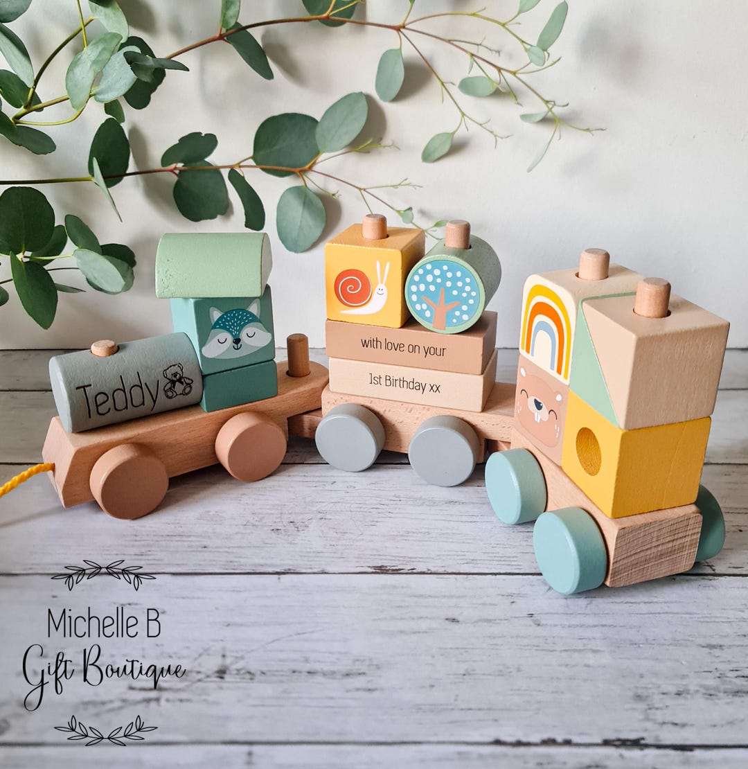 Personalised Wooden Pull Along Train, Any Message, Birthday Train, 1st ...