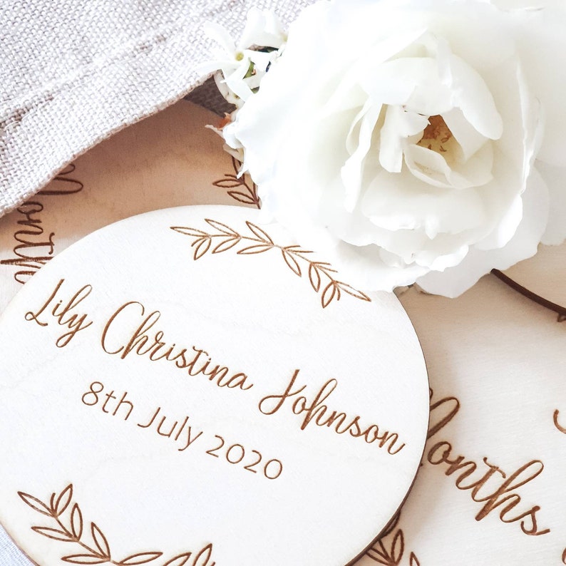 Personalised Wooden Baby Milestone Discs, Baby Shower Gift, Newborn ...