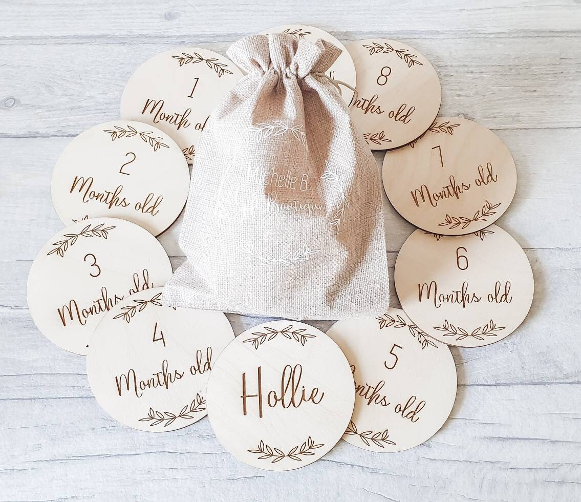 Personalised Wooden Baby Milestone Discs, Baby Shower Gift, Newborn ...