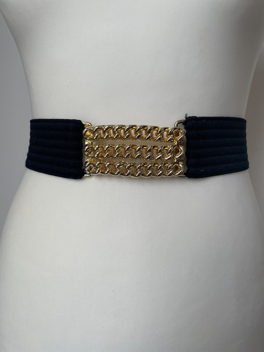 Vintage Black Stretch Waist Belt / Gold Chain Buckle / Gaudy - Etsy