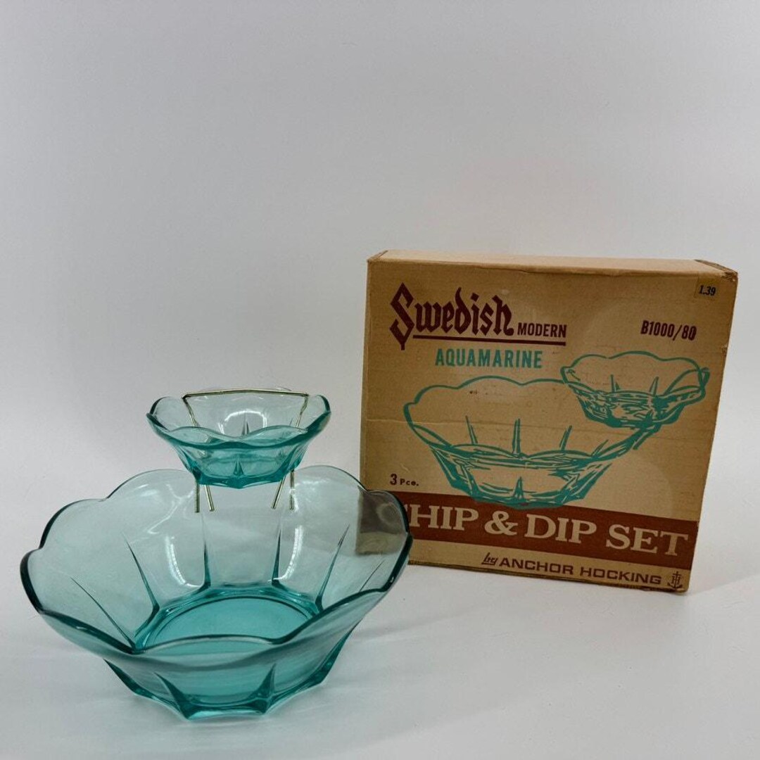 Vintage Anchor Hocking Swedish Modern Aquamarine Vintage 70s MCM Chip ...