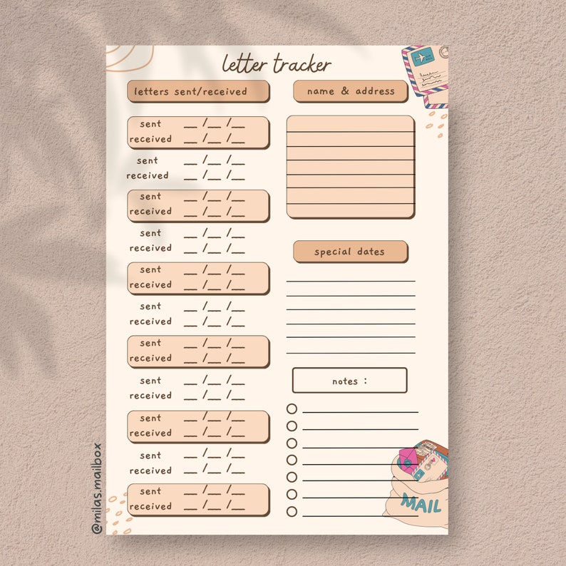Printable Snailmail & Pen Pal Tracker - Etsy