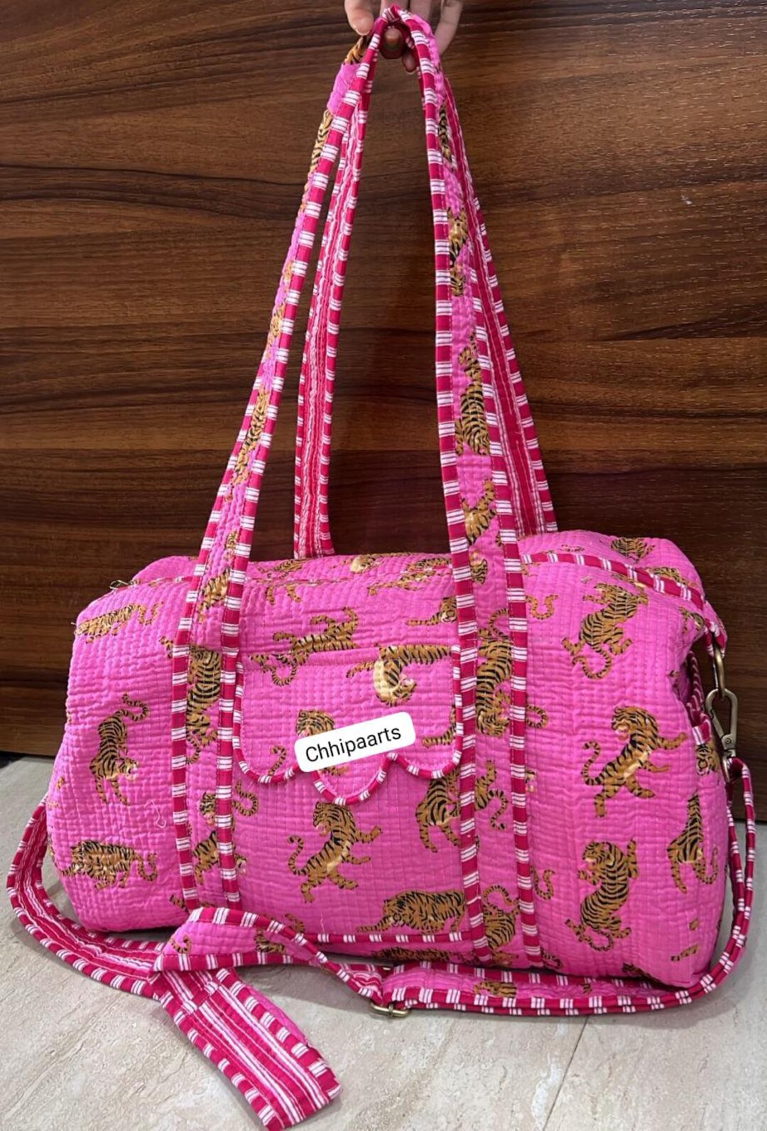 Handmade Quilted Cotton Duffel Bag: Tiger Print Reversible Boho Tote - Etsy