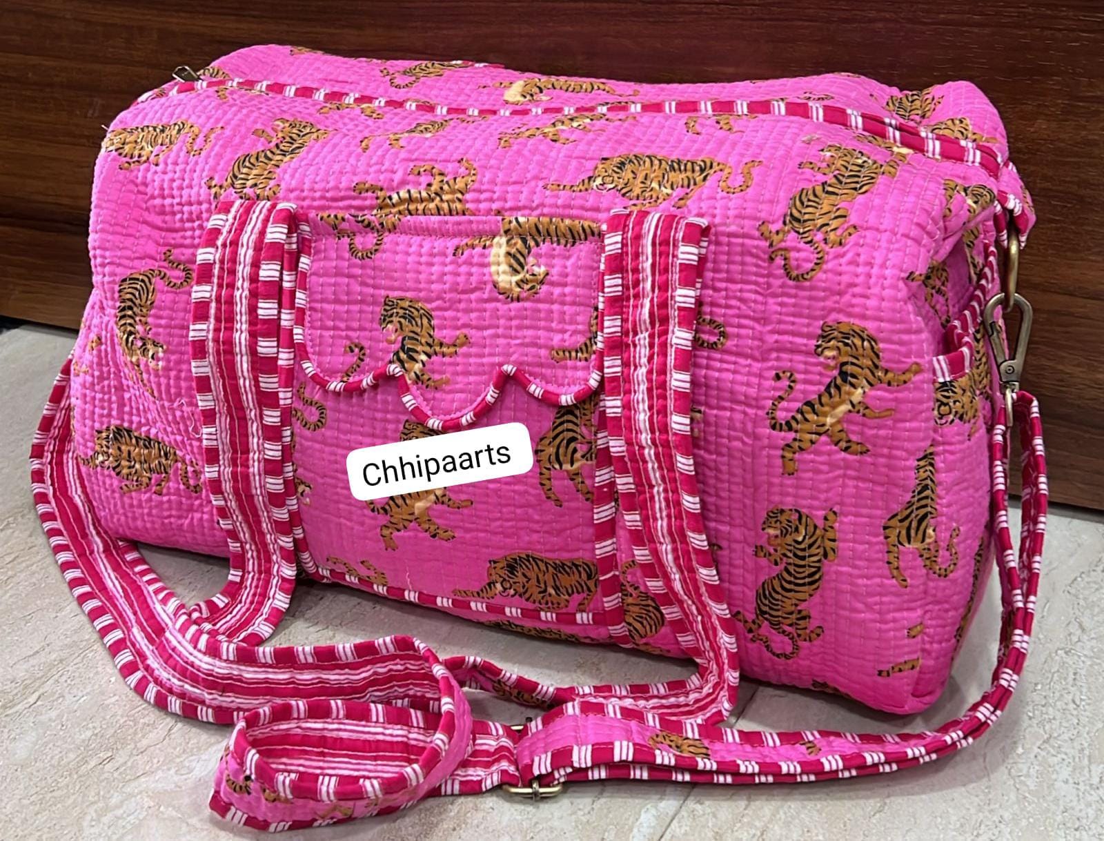 Handmade Quilted Cotton Duffel Bag: Tiger Print Reversible Boho Tote - Etsy
