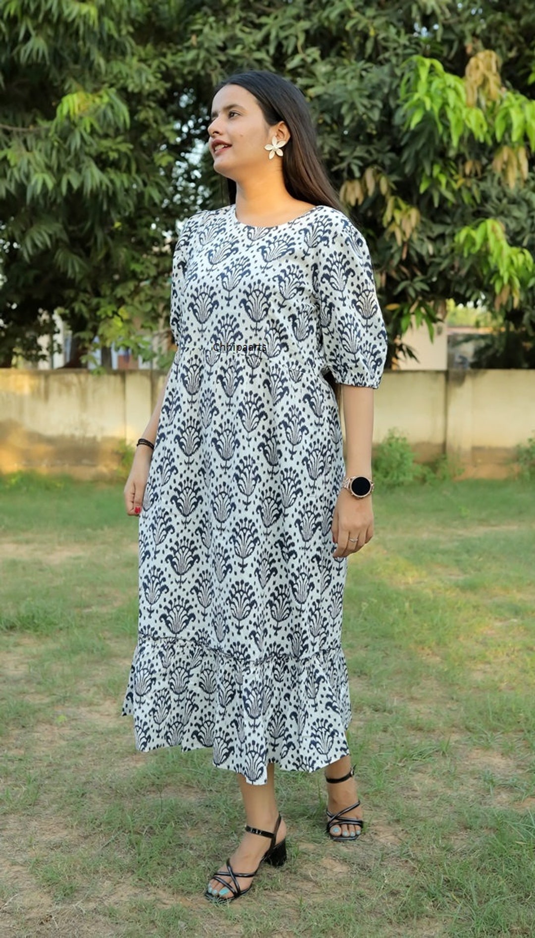 30% off Hand Block Printed Dress in Dark Blue , India Dress, Block ...