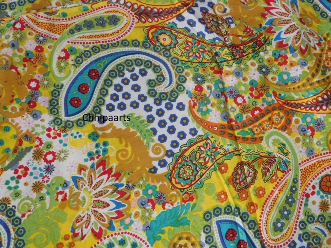 Hand Block Printed Paisley Cotton Voile Fabric: Natural Vegetable Dye ...