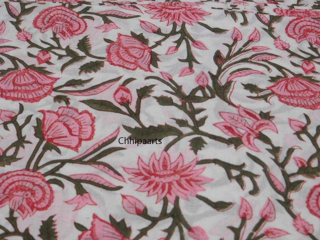Hand Block Print Cotton Fabric: Persian Pink Floral Cloth - Etsy
