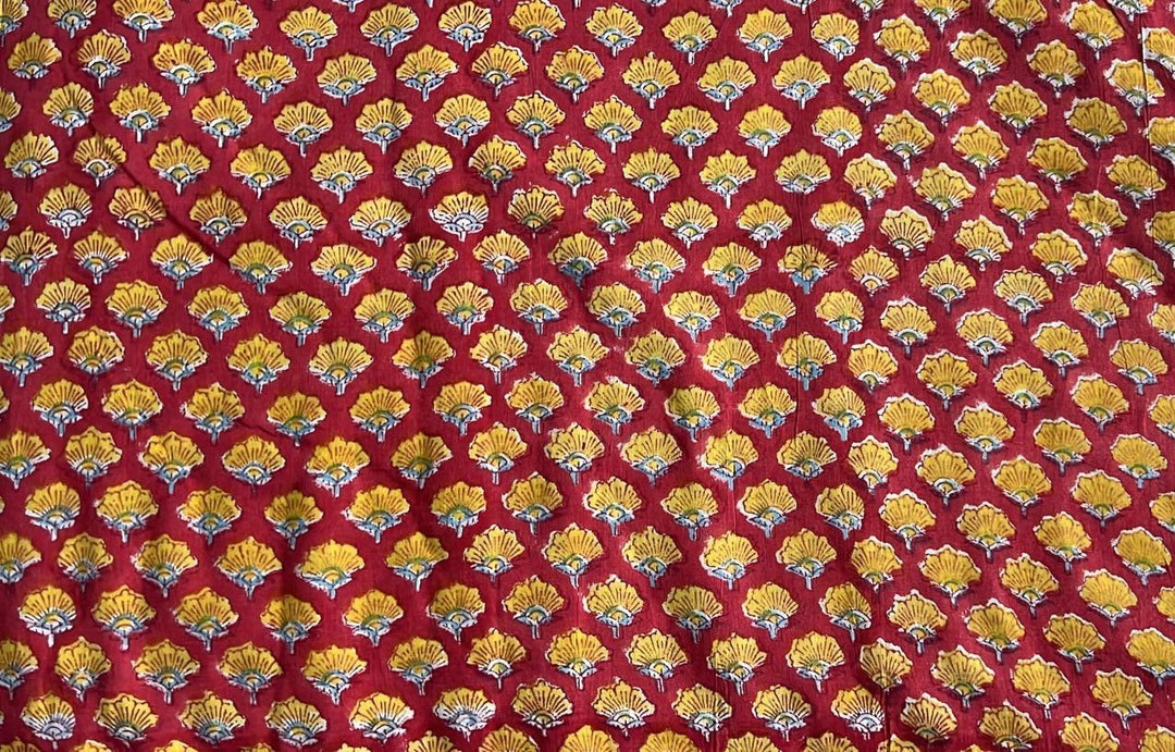 Red Indian Hand Block Print Fabric in Floral Red Color Dresses Cushions ...