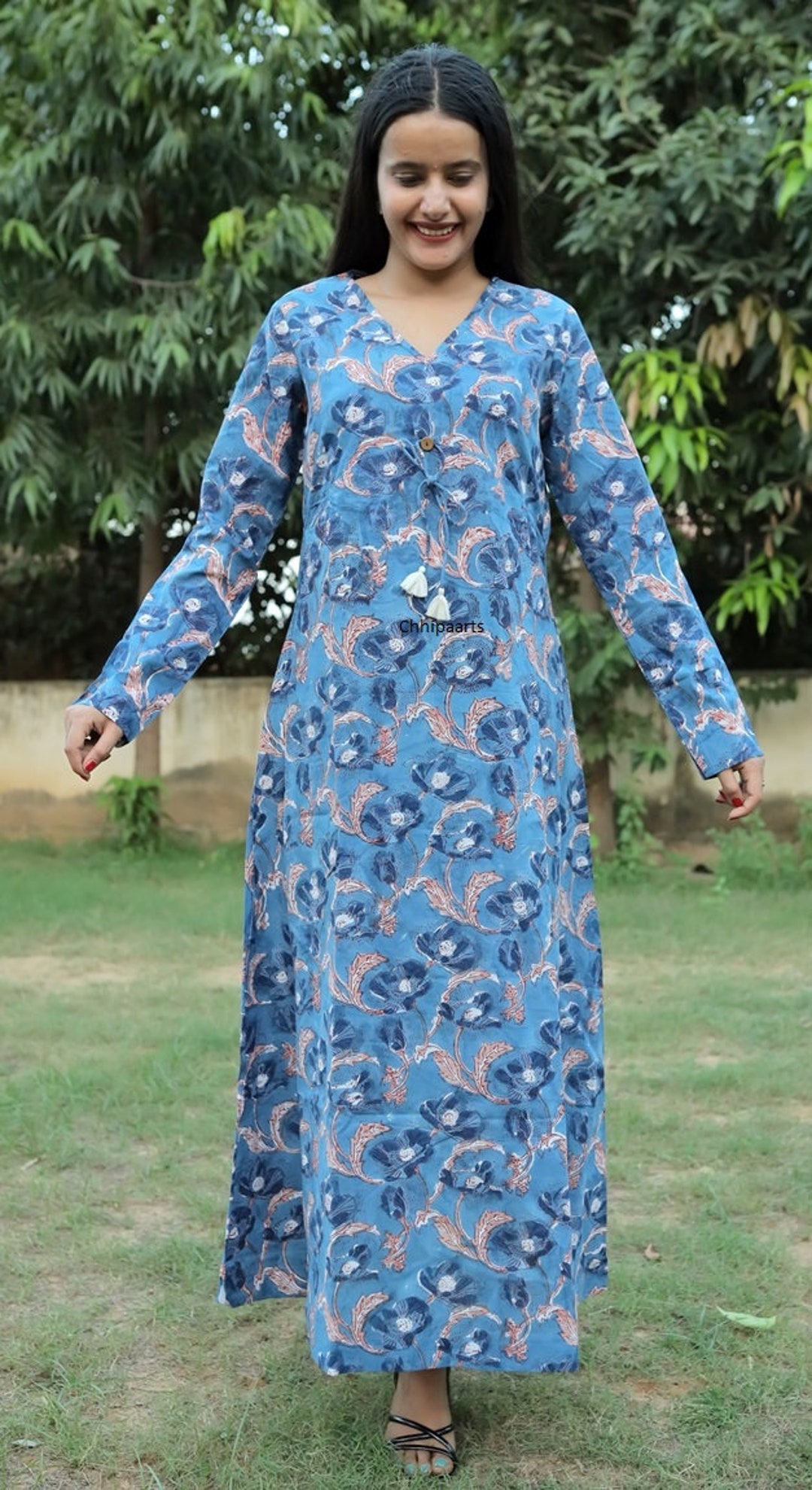 30% off Hand Block Printed Dress in Blue Color , India Dress, Block ...
