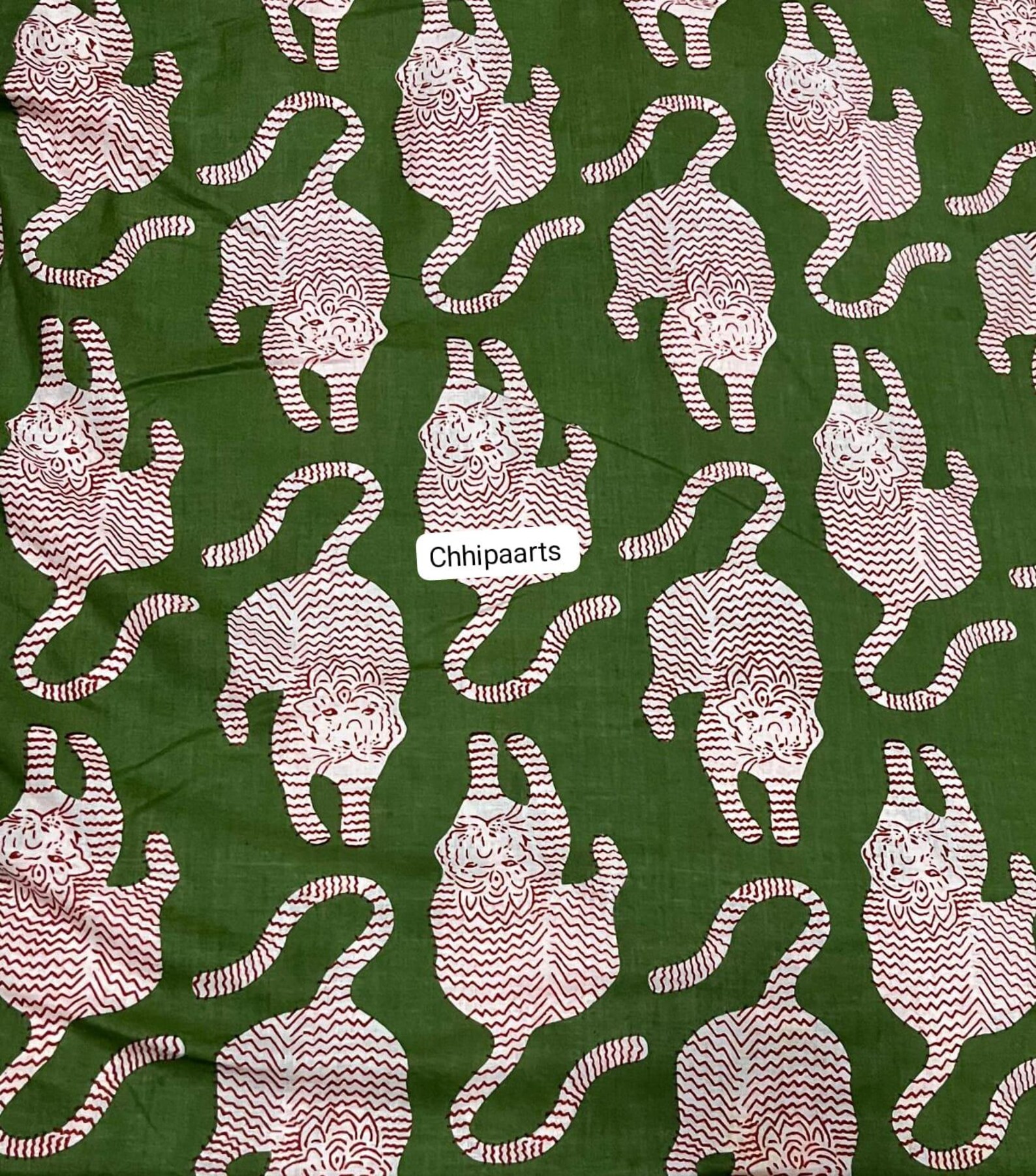 Green Tiger Print Cotton Fabric: Sanganeri Hand Block Printed Voile - Etsy