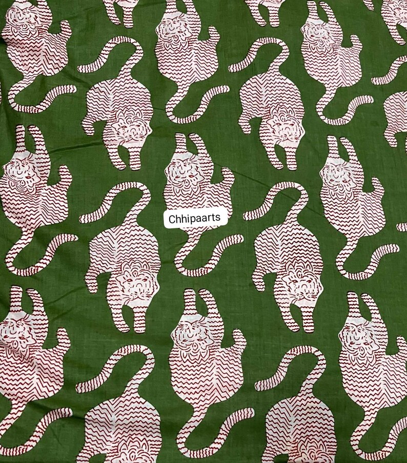 Green Tiger Print Cotton Fabric: Sanganeri Hand Block Printed Voile - Etsy