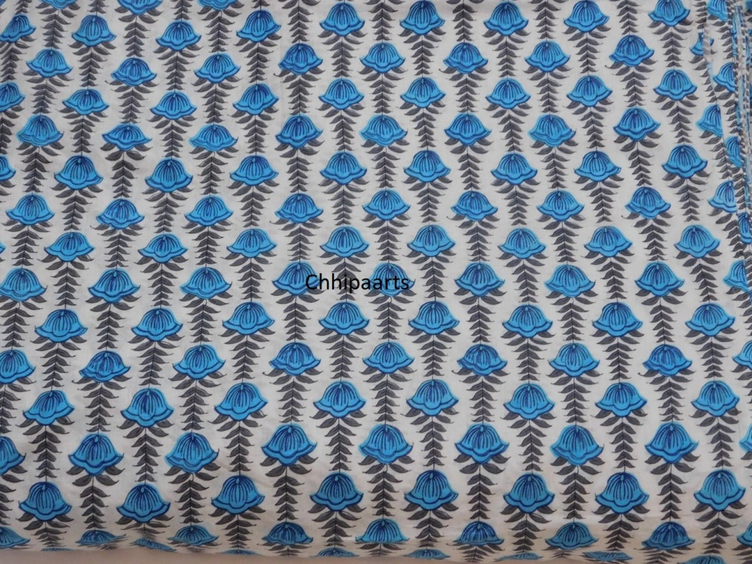 Blue Beautiful Hand Block Print Fabric, Cotton Fabric, Indian Fabric ...