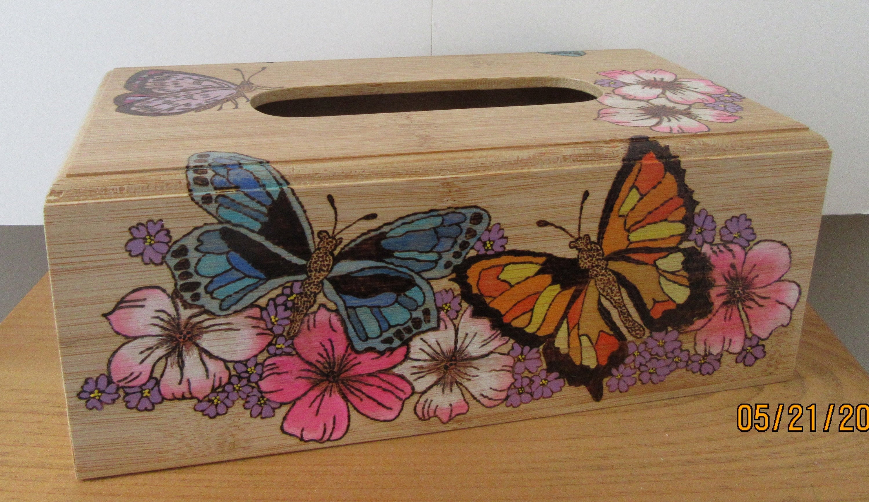 Bamboo Tissue Box Holder With Butterflies Pyrography and | Etsy